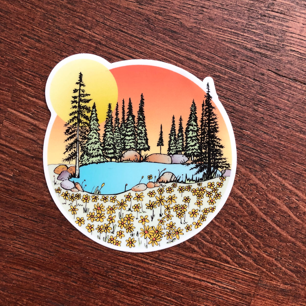 "Flowers at the Lake" Colorful Hand Illustrated Sticker