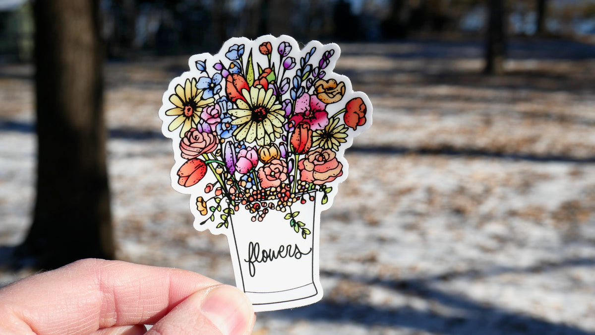 Garden Flowers in a Tin Pot Cute Sticker