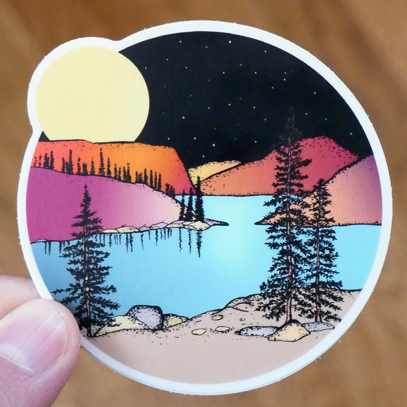 Full Moon Over the Mountains Illustrated Laptop Sticker